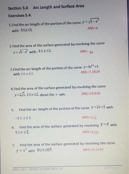 Solved Section 5.4 Arc Length and Surface Area Exercises | Chegg.com