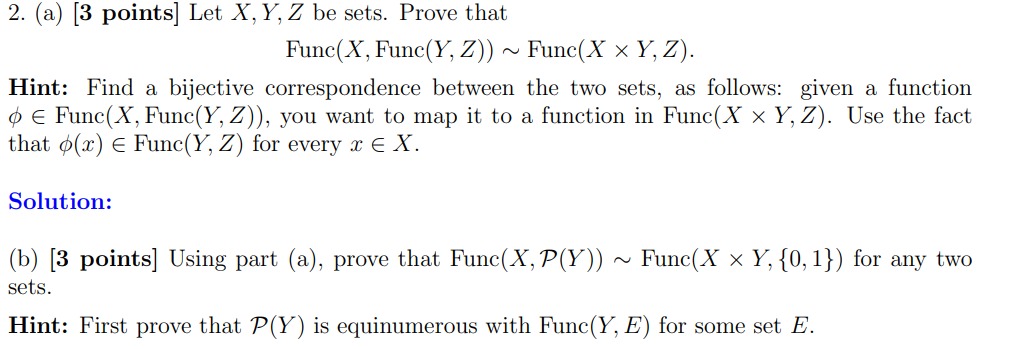 Solved 2. (a) [3 points] Let X,Y,Z be sets. Prove that | Chegg.com