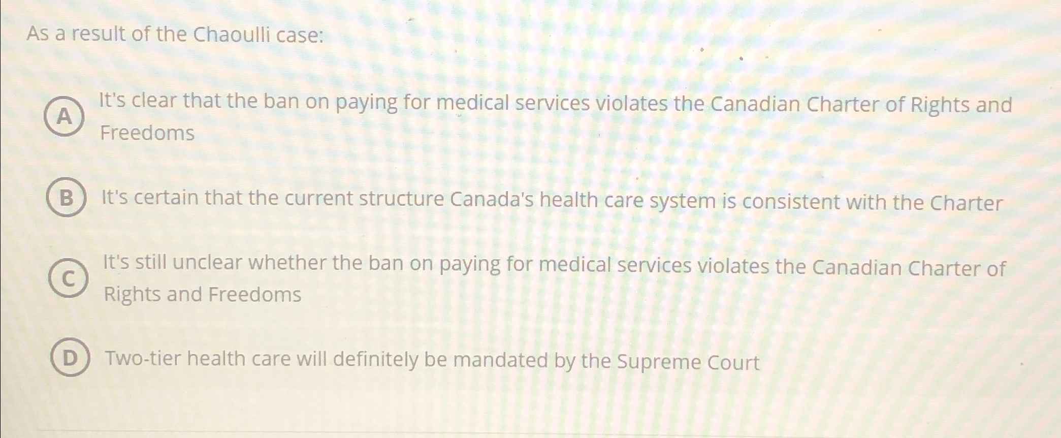 Solved As a result of the Chaoulli case:It's clear that the | Chegg.com