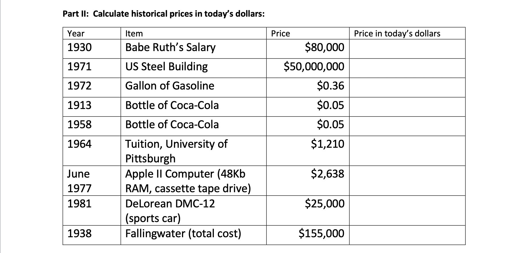 Solved Part II: Calculate historical prices in today's | Chegg.com