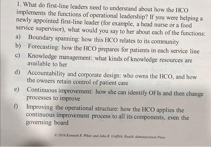 1. What do first-line leaders need to understand | Chegg.com