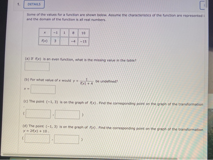 Solved 1. DETAILS Some of the values for a function are | Chegg.com