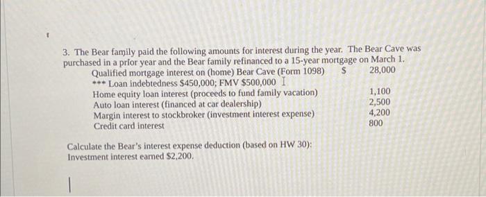 Solved 3. The Bear family paid the following amounts for | Chegg.com