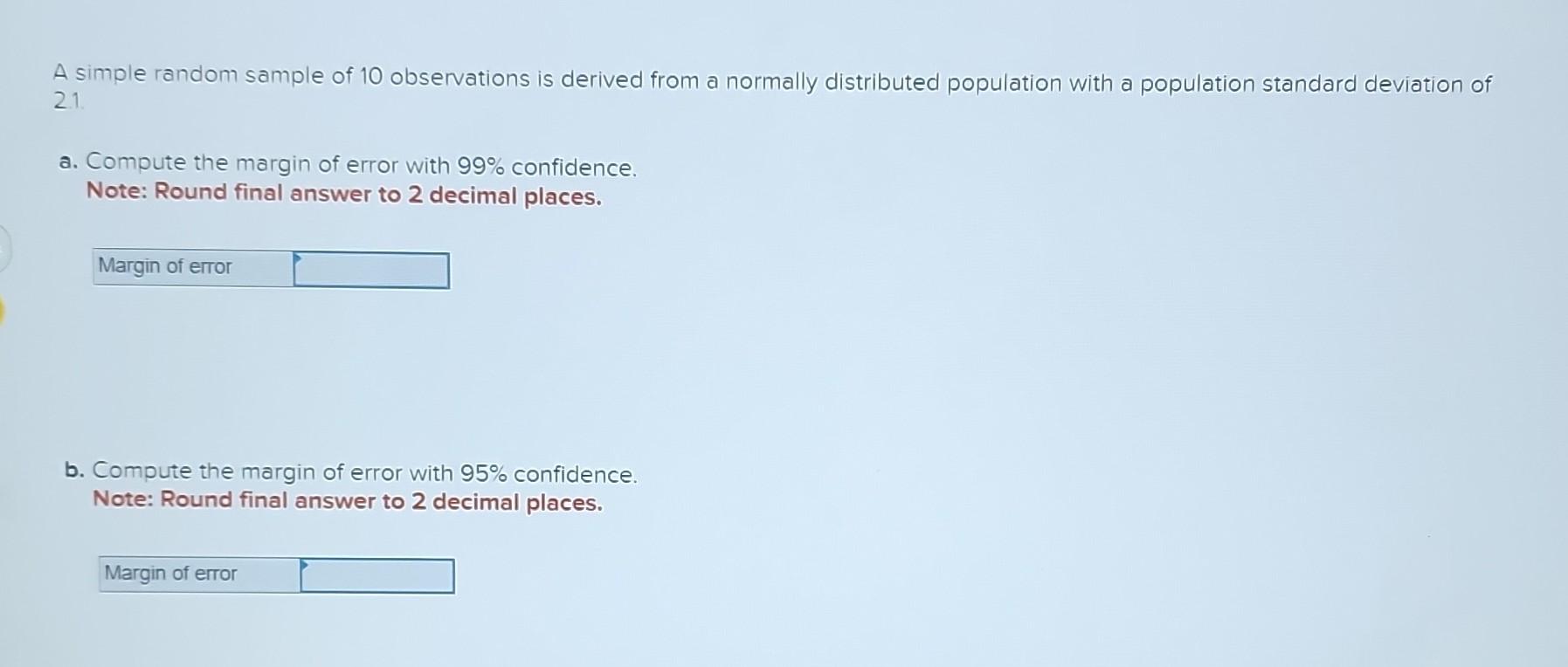 Solved A simple random sample of 10 observations is derived | Chegg.com