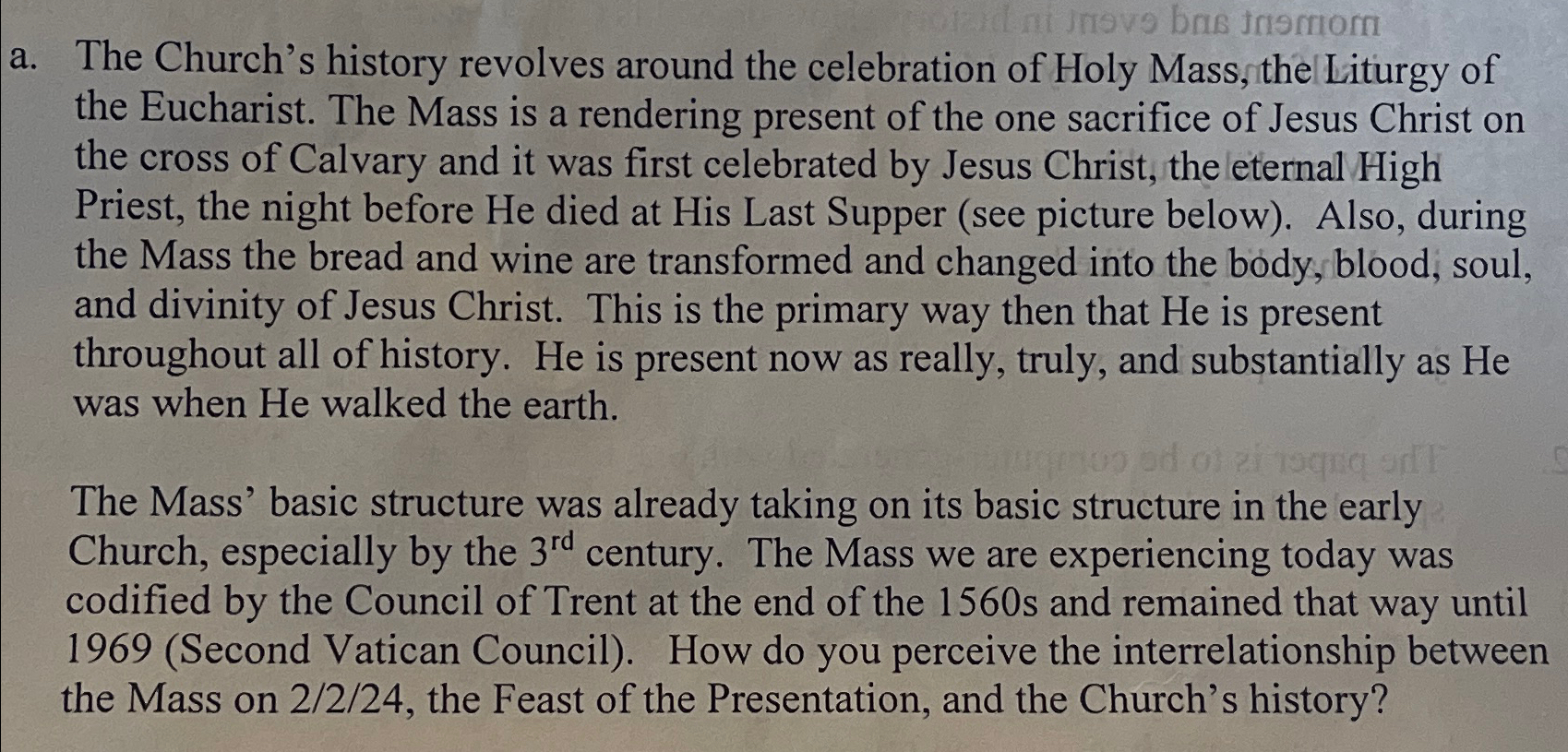 Solved a. ﻿The Church's history revolves around the | Chegg.com