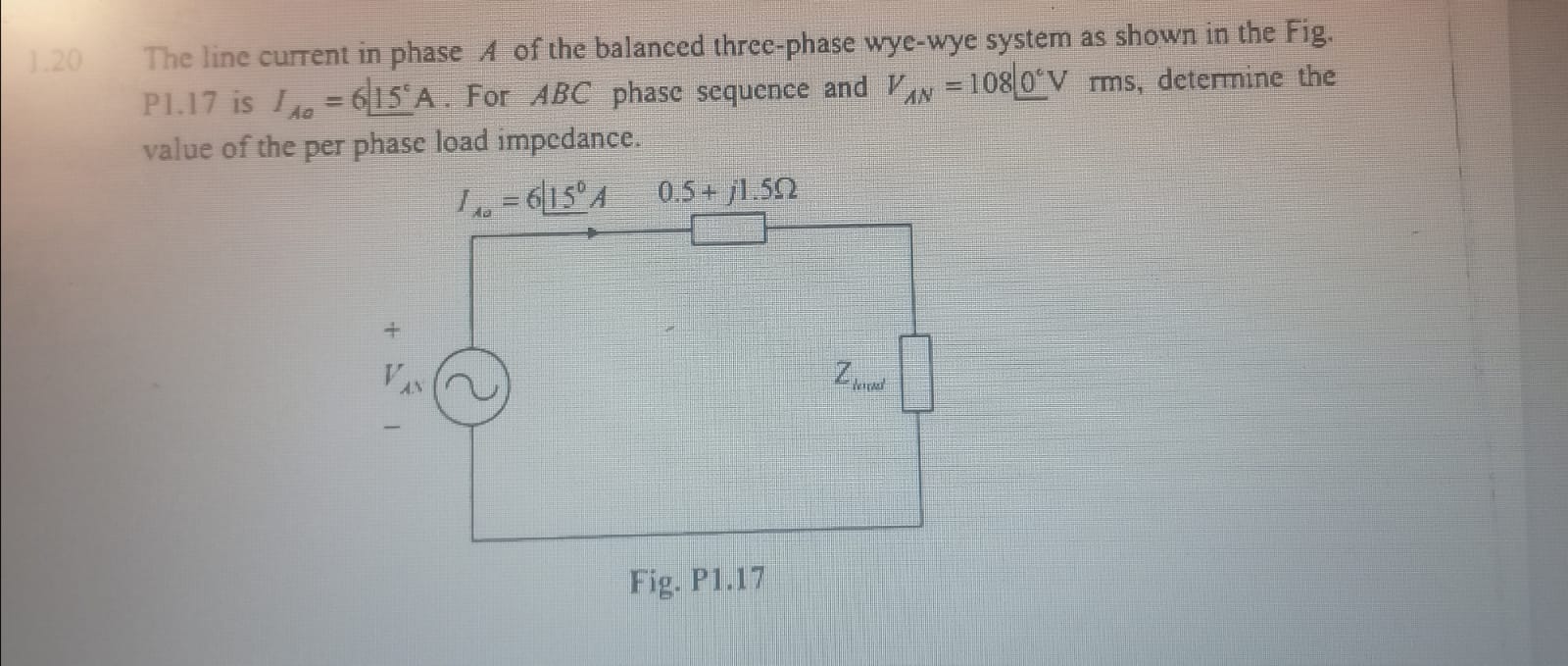 Solved The line current in phase A ﻿of the balanced | Chegg.com