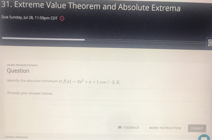 Solved 31. Extreme Value Theorem and Absolute Extrema Due | Chegg.com