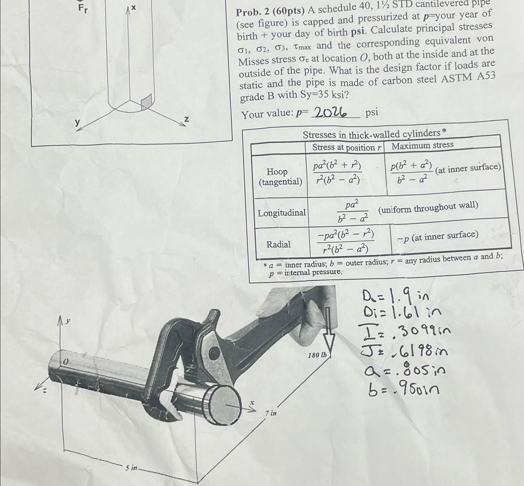 Solved Prob. 2 (60pts) ﻿A schedule 40, 11⁄2 ﻿STD | Chegg.com