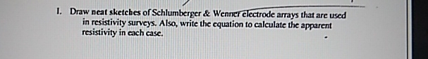 Solved I. Draw neat sketches of Schlumberger & Wenner | Chegg.com