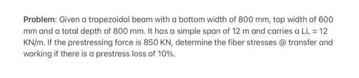 Solved Problem: Given a trapezoidal beam with a bottom width | Chegg.com