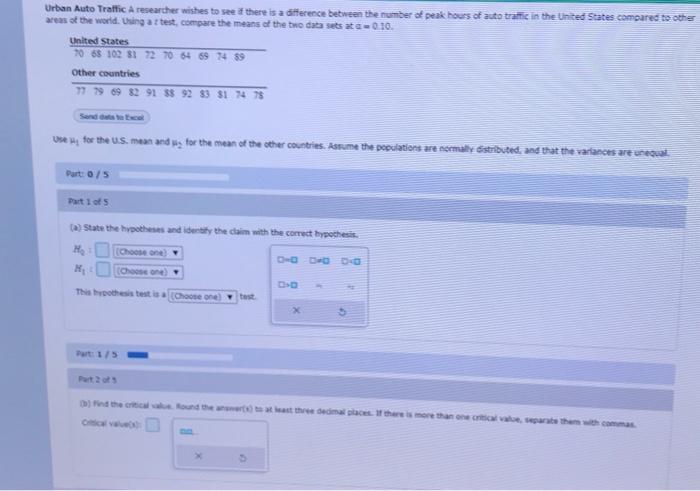 Solved Urban Auto Traffic A researcher wishes to see if | Chegg.com