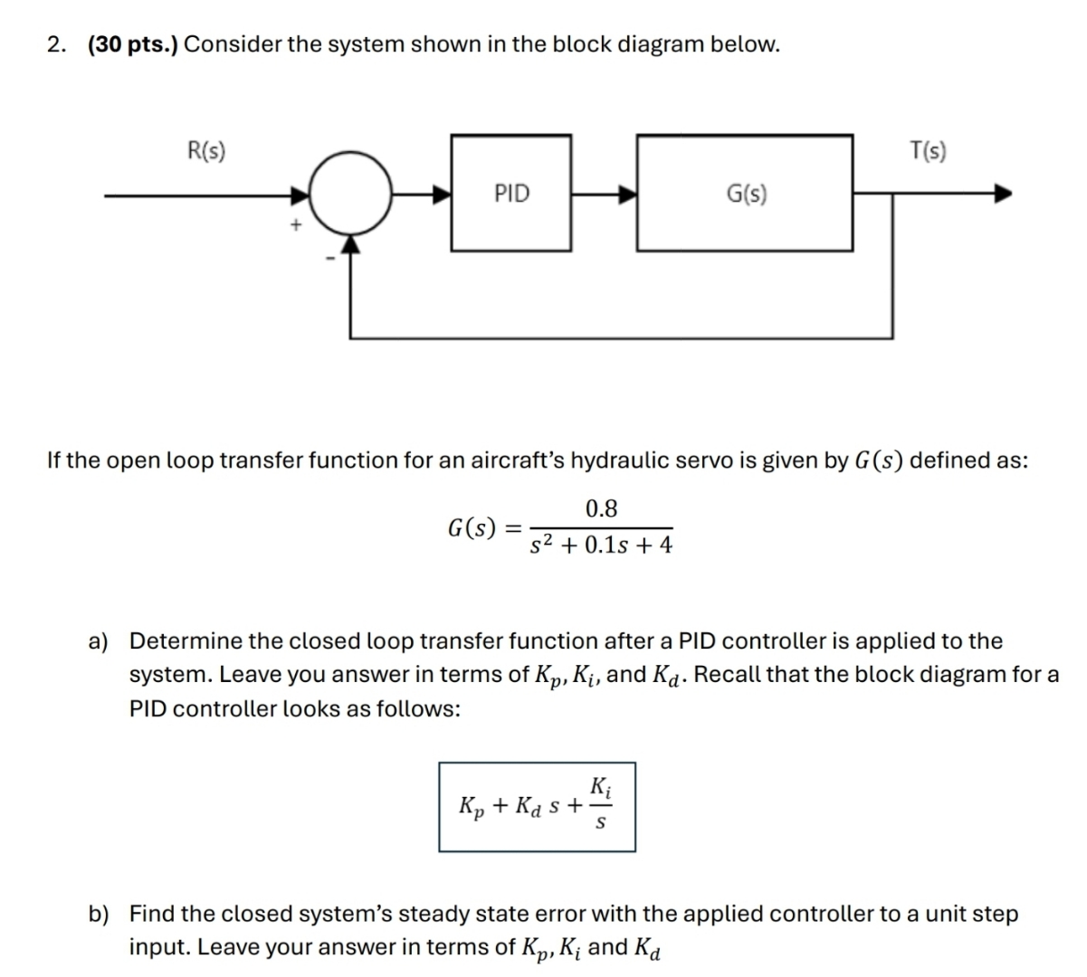 Solved ( 30pts.If the open loop transfer function for an | Chegg.com