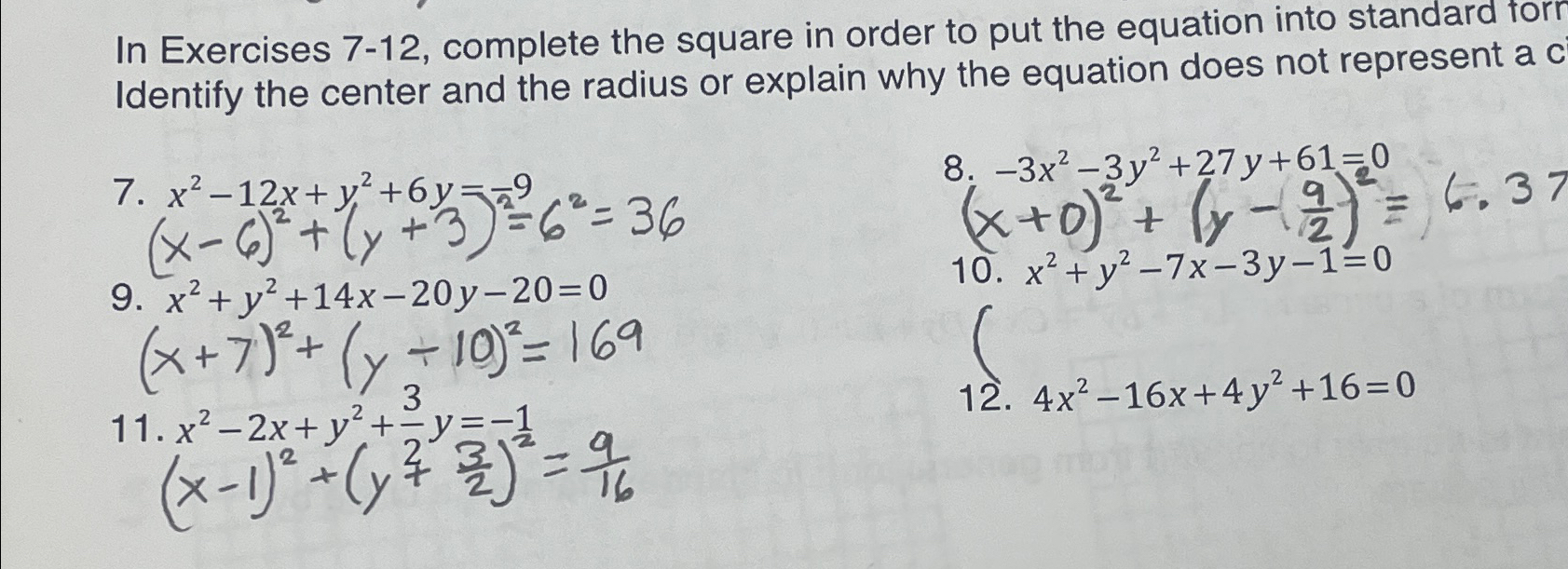 Solved In Exercises 7-12, ﻿complete the square in order to | Chegg.com