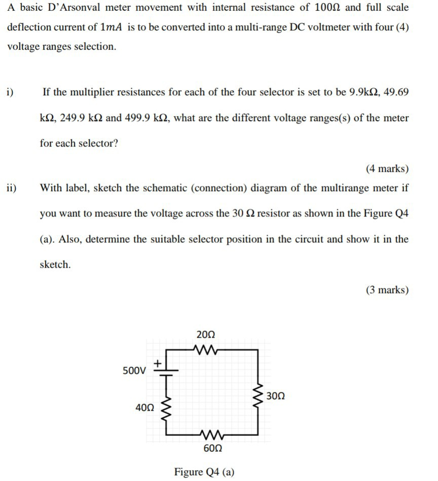 Solved A basic D'Arsonval meter movement with internal | Chegg.com