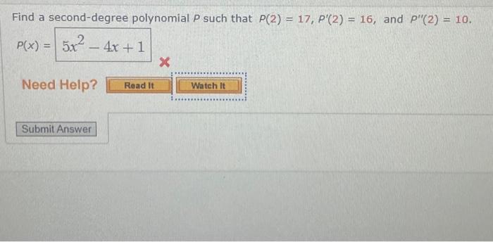 Solved Find a second-degree polynomial P such that | Chegg.com