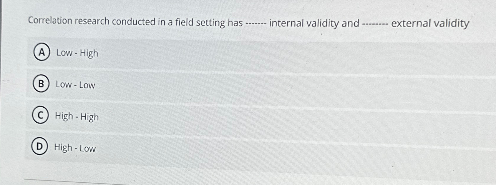 Solved Correlation research conducted in a field setting has | Chegg.com