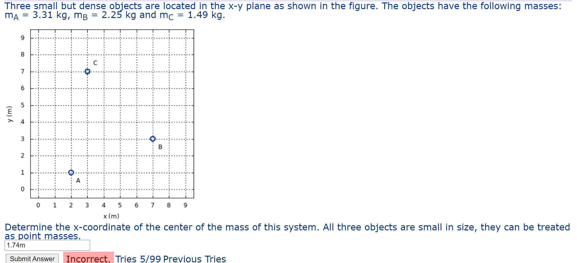 Solved Three small but dense objects are located in the x-y | Chegg.com