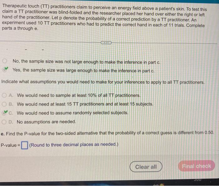Solved Therapeutic touch (TT) practitioners claim to | Chegg.com