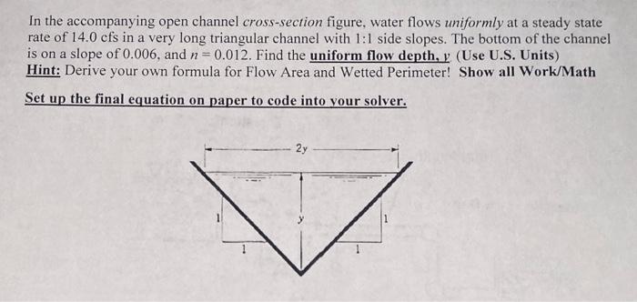 Solved In the accompanying open channel cross-section | Chegg.com