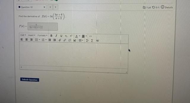 Solved f(z)=ln(z+25x+6) | Chegg.com