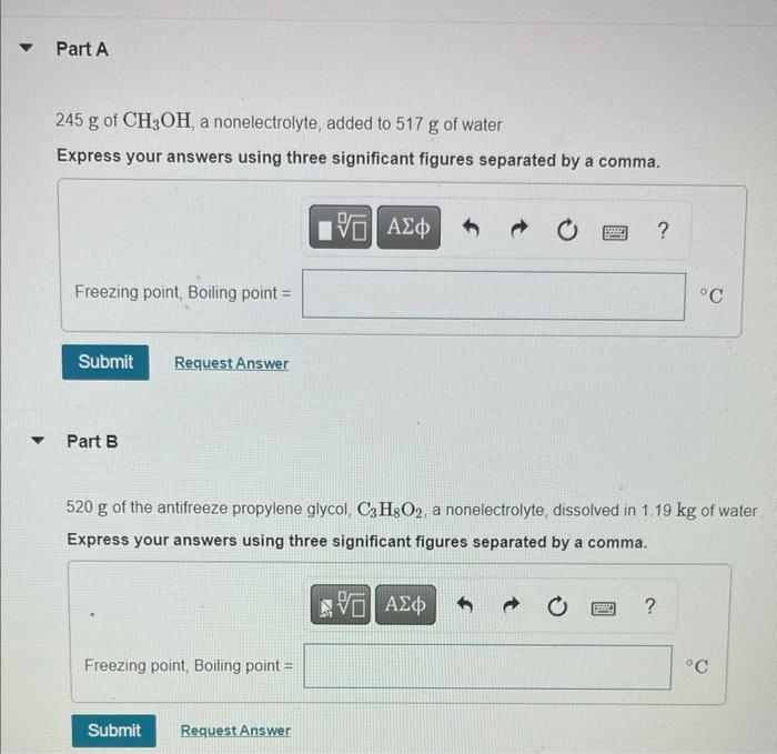 Solved 245 g of CH3OH, a nonelectrolyte, added to 517 g of | Chegg.com