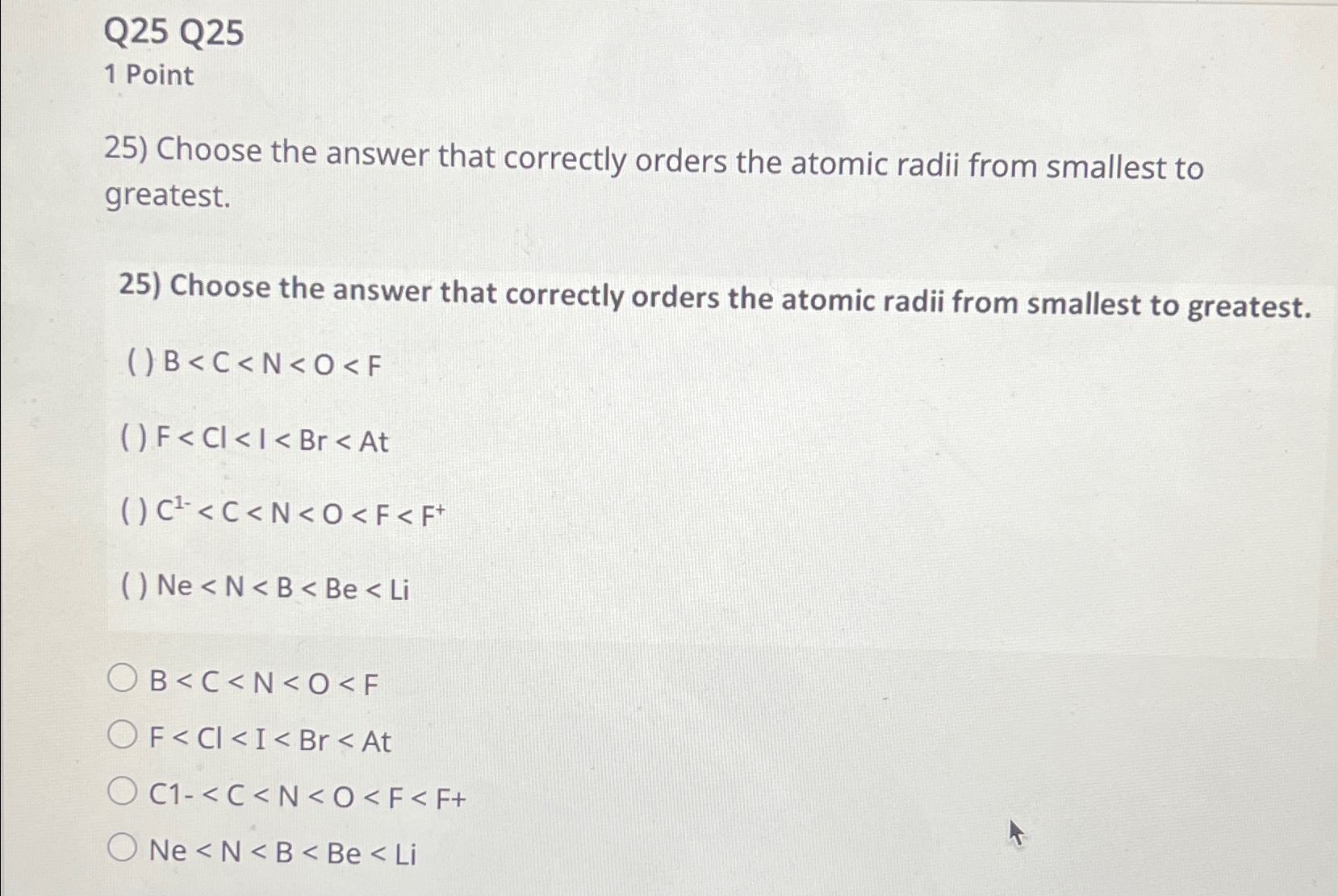 Solved Q25 ﻿Q251 ﻿PointChoose the answer that correctly | Chegg.com