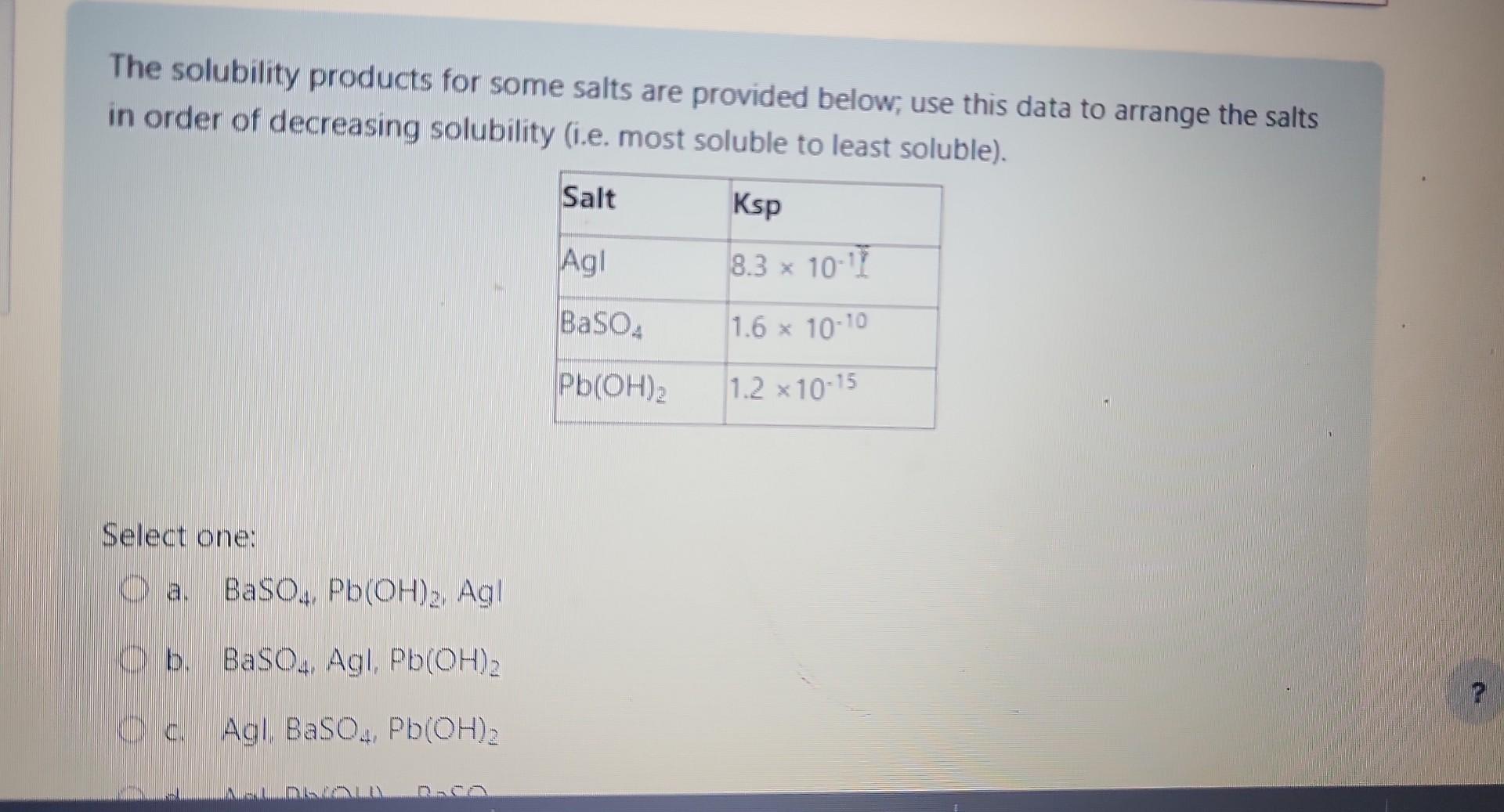 Solved The solubility products for some salts are provided | Chegg.com