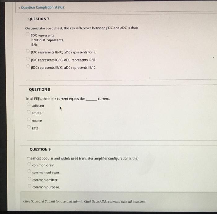 Solved Question Completion Status: QUESTION 7 On transistor | Chegg.com