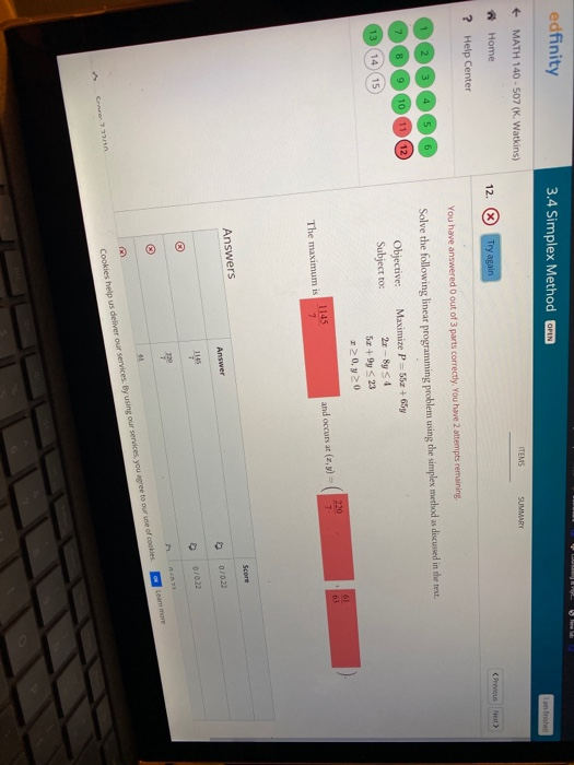 edfinity 3.4 Simplex Method CPI lan finished ITEMS | Chegg.com