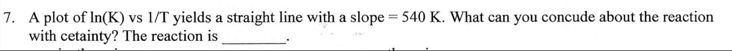 Solved A plot of ln(K) ﻿vs 1T ﻿yields a straight line with a | Chegg.com