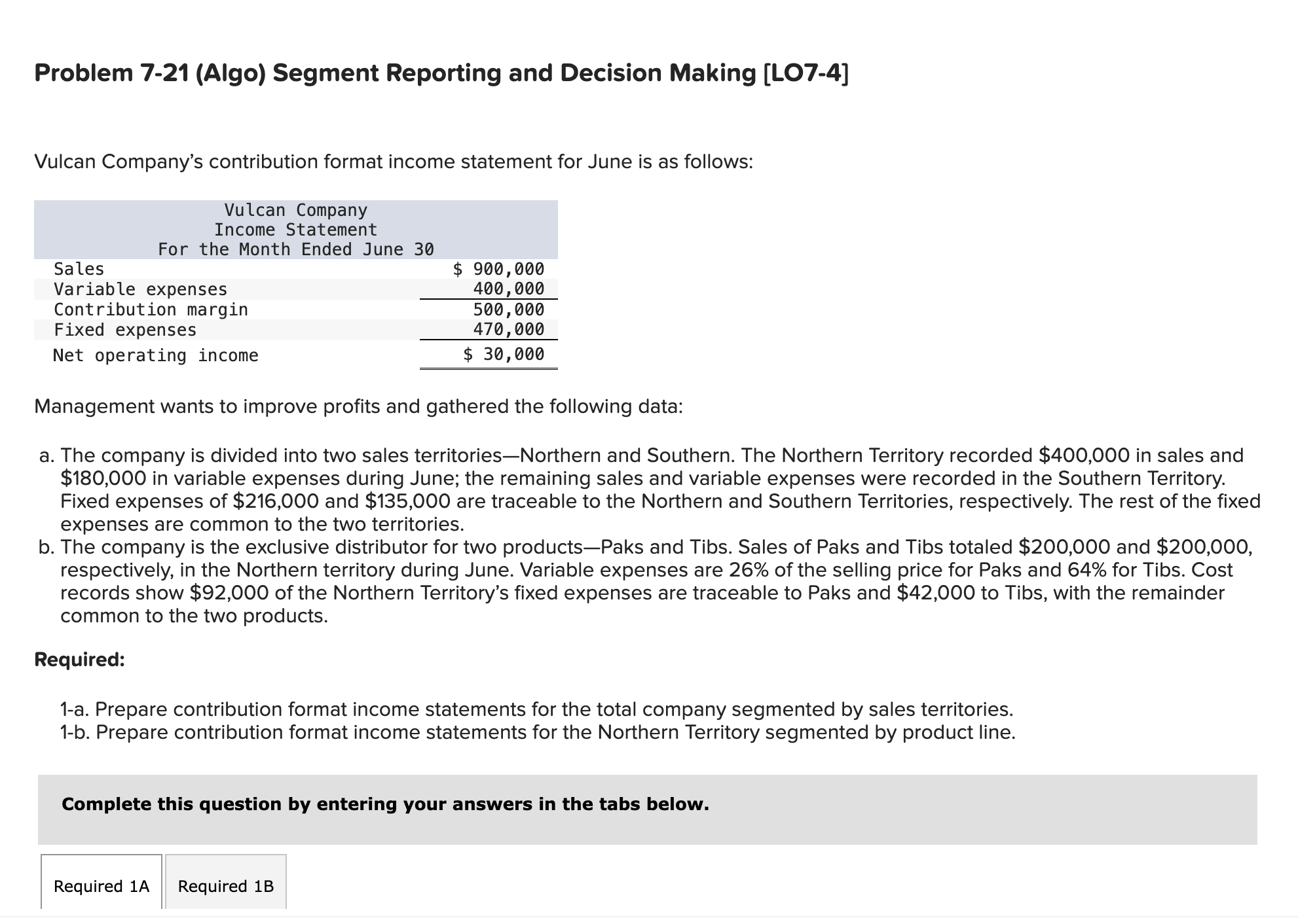 Problem 7-21 (Algo) ﻿Segment Reporting and Decision | Chegg.com