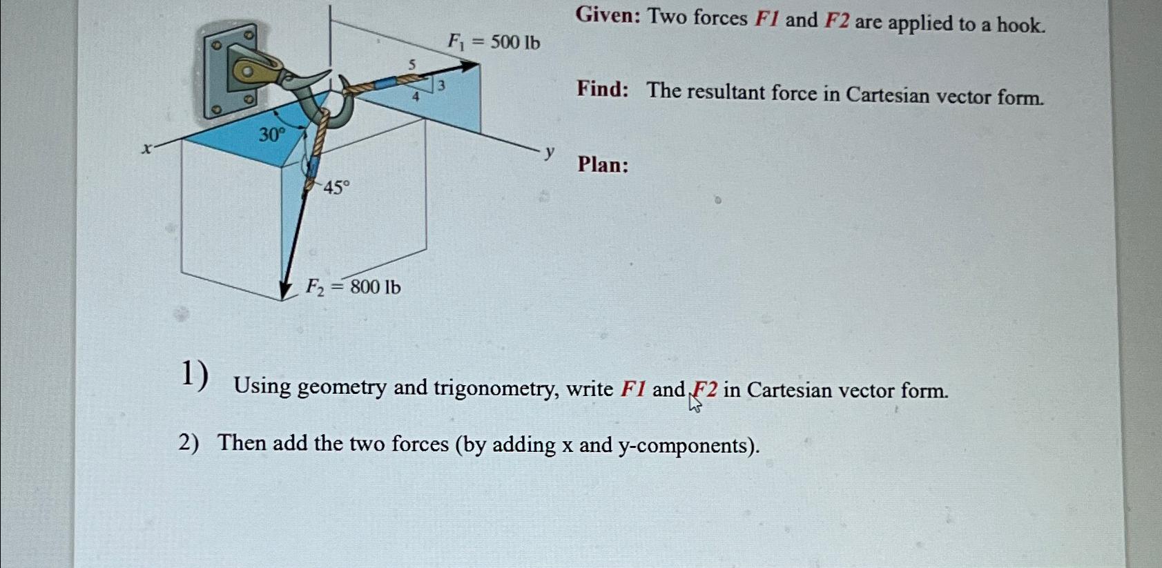 Solved Given: Two forces F1 and F2 are applied to a | Chegg.com