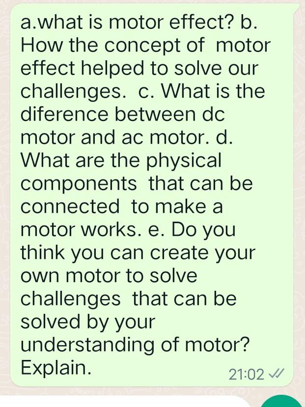 Solved a.what is motor effect? b. How the concept of motor | Chegg.com