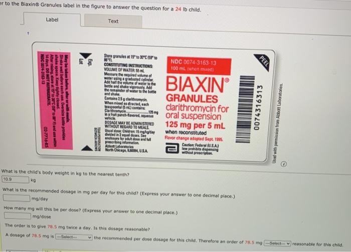 Solved er to the Biaxin Granules label in the figure to | Chegg.com