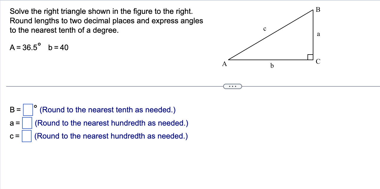 Solved need answers to thisSolve the right triangle shown in | Chegg.com