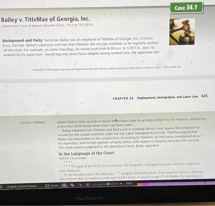 Solved Case 34.1 Bailey v. TitleMax of Georgia, Inc. United | Chegg.com