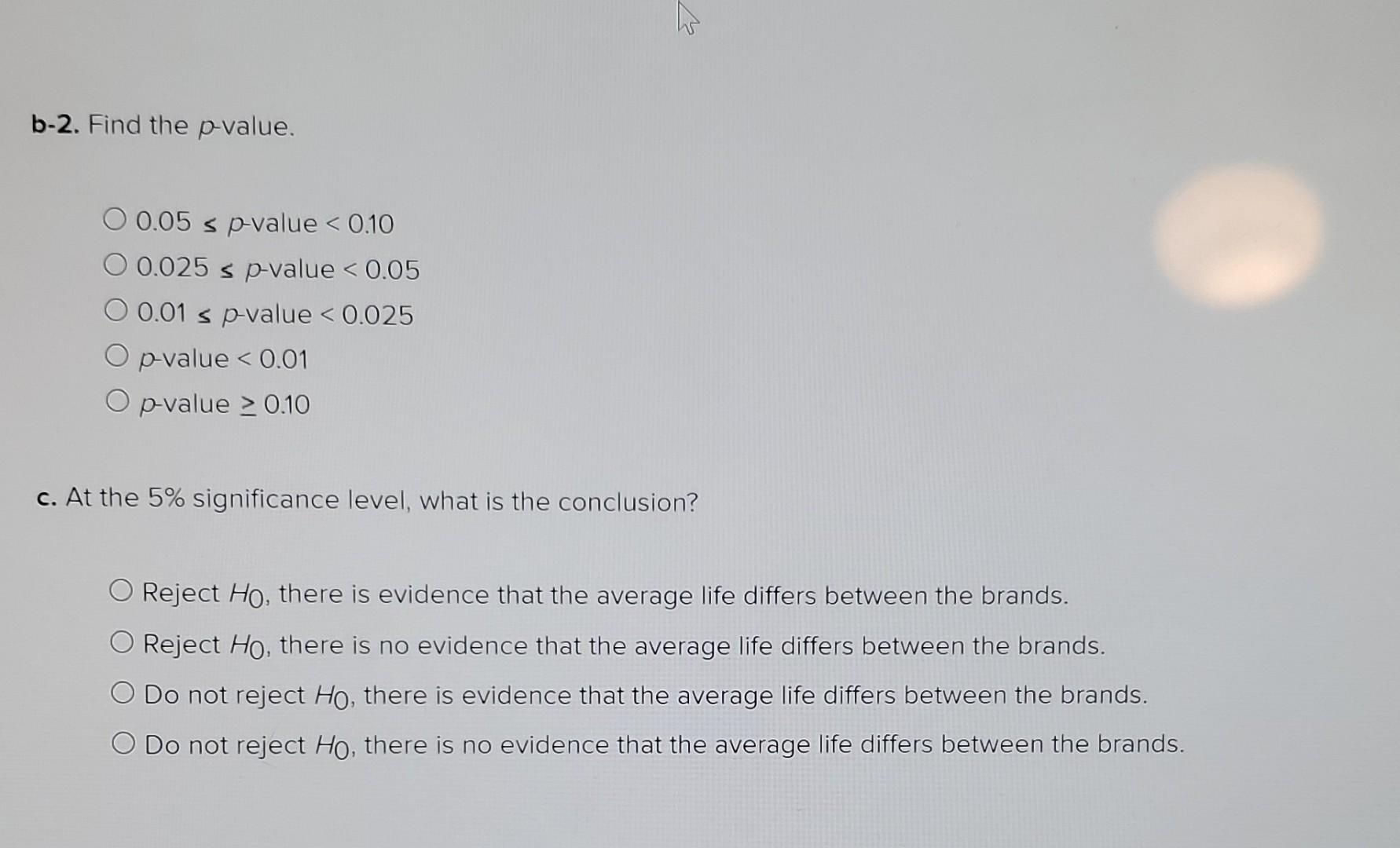 Solved b-2. Find the p-value. 0.05≤p-value | Chegg.com