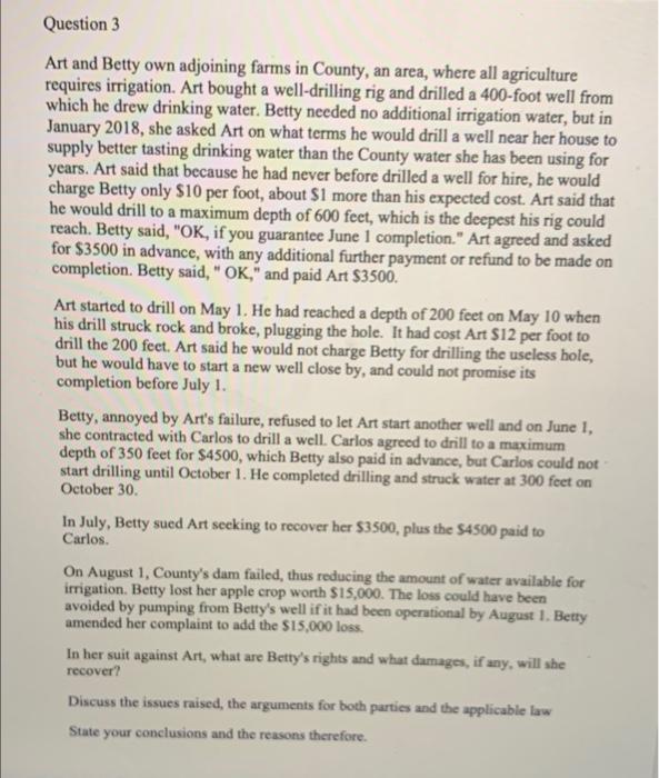 Solved Question 3 Art and Betty own adjoining farms in | Chegg.com