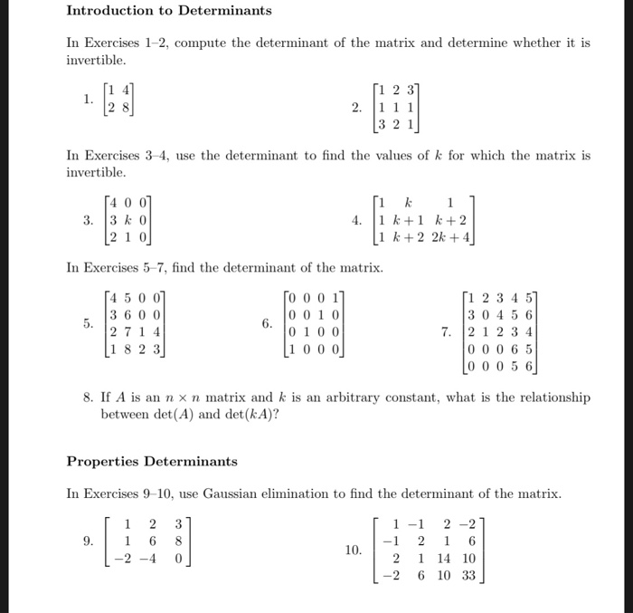 Solved Introduction to Determinants In Exercises 1-2, | Chegg.com