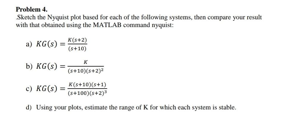 Solved Problem 4. Sketch the Nyquist plot based for each of | Chegg.com