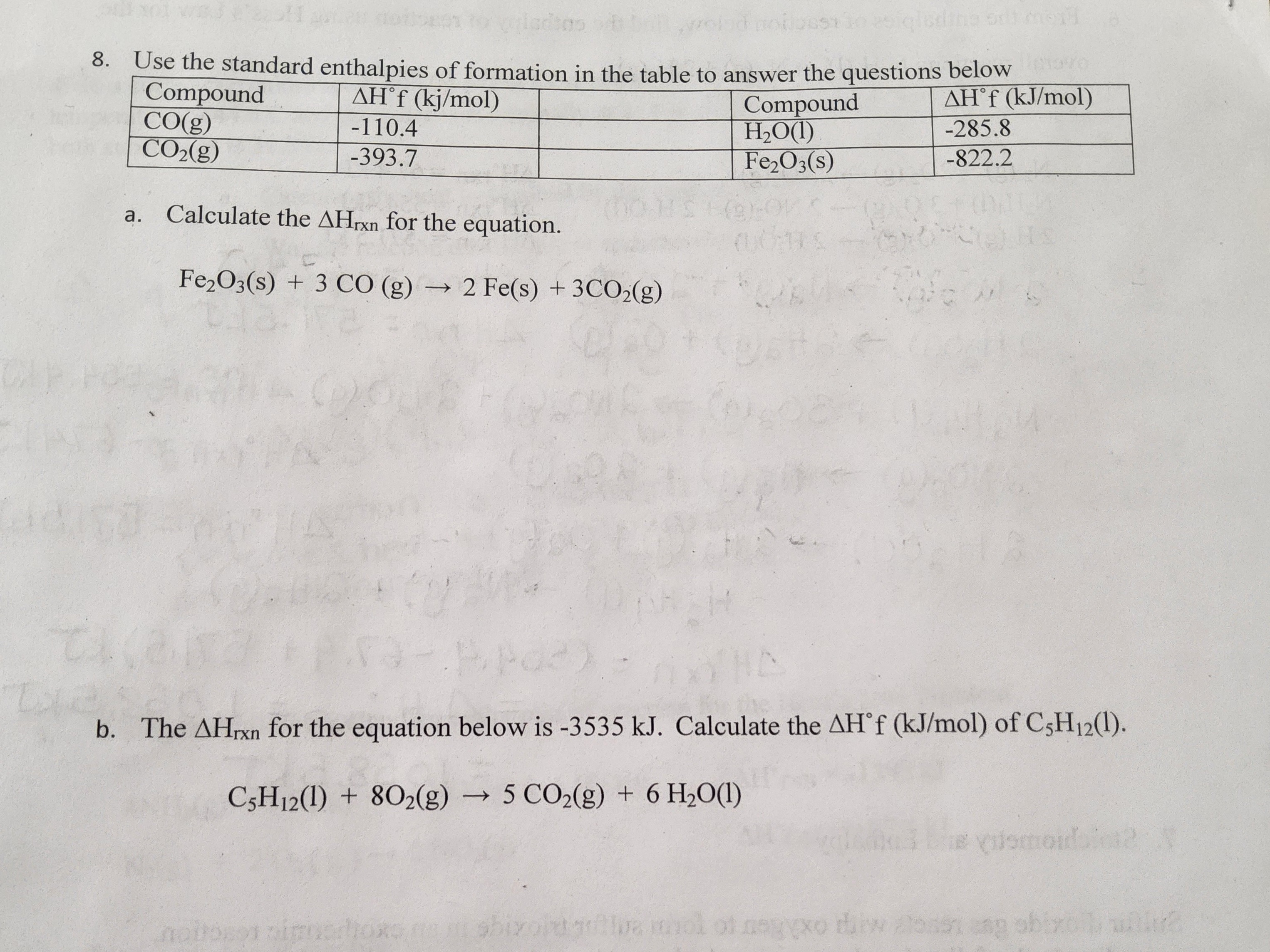 Solved Use the standard enthalpies of formation in the table | Chegg.com