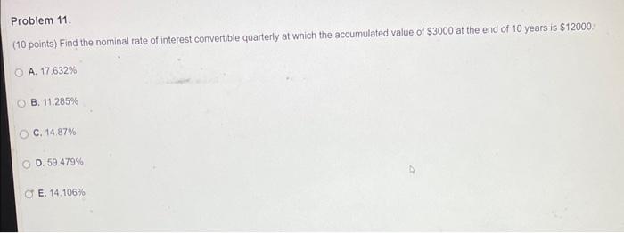 Solved Problem 11. (10 points) Find the nominal rate of | Chegg.com