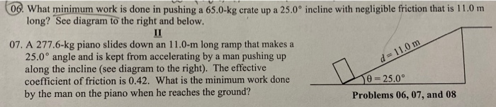 Solved 06 What minimum work is done in pushing a 65.0-kg | Chegg.com