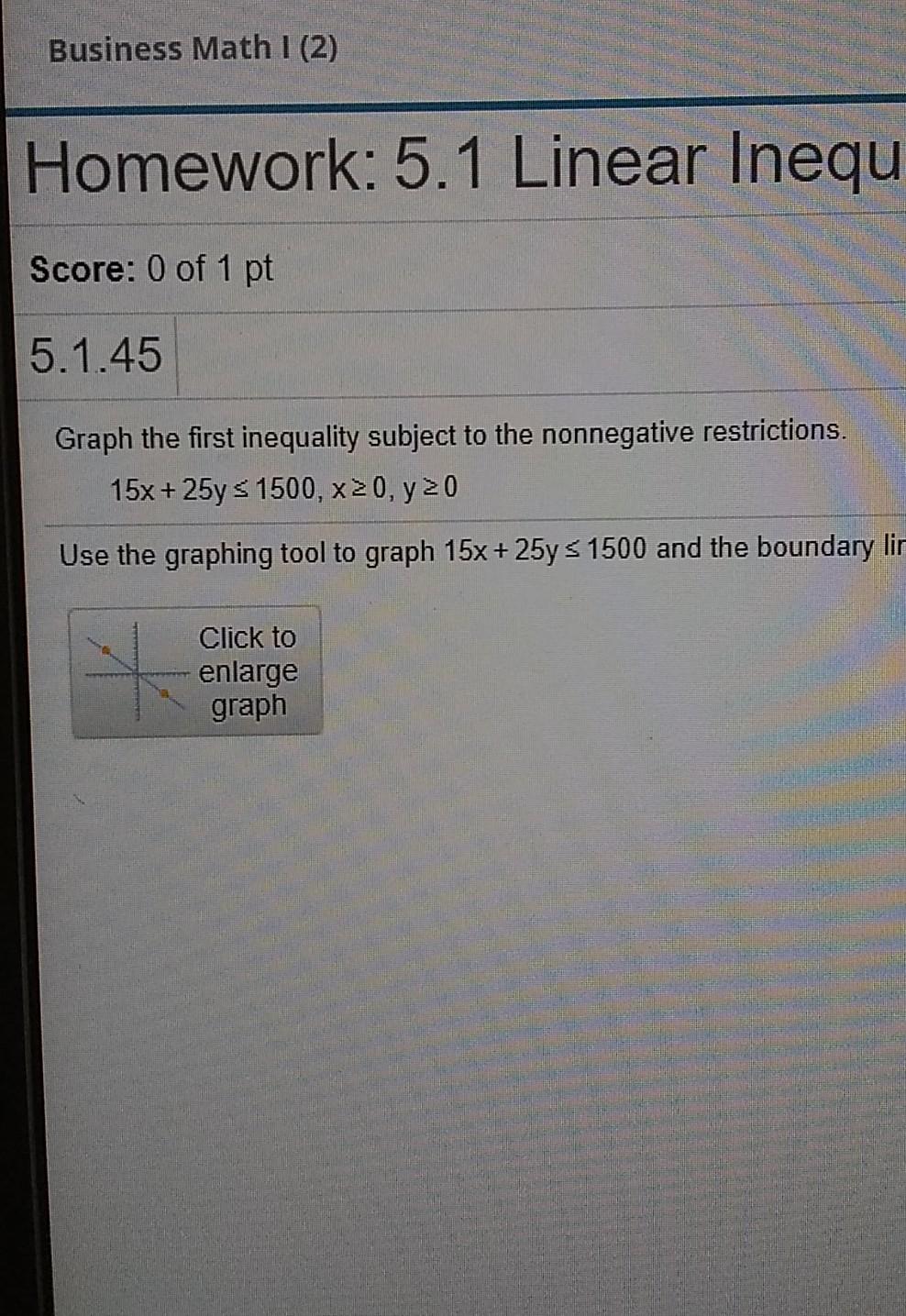 Solved Business Math I (2) Homework: 5.1 Linear Inequ Score: | Chegg.com