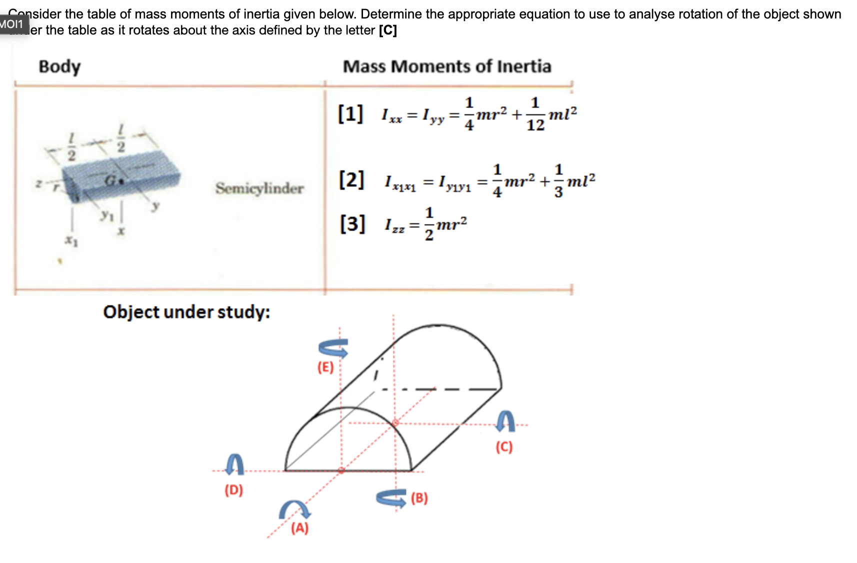 Solved Consider the table of mass moments of inertia given | Chegg.com