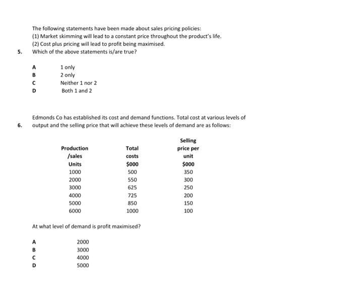 Solved Pricing: McQ A shopkeeper finds that if he sets the | Chegg.com