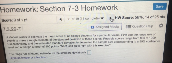 Solved Homework: Section 7-3 Homework Save Score: 0 of 1 pt | Chegg.com Solved Homework: Section 7-3 Homework Save Score: 0 of 1 pt | Chegg.com