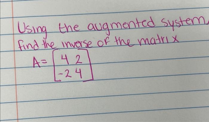 Solved Using the augmented System find the inverse of the | Chegg.com