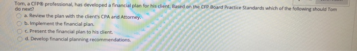 Solved Tom, a CFP® professional, has developed a financial | Chegg.com