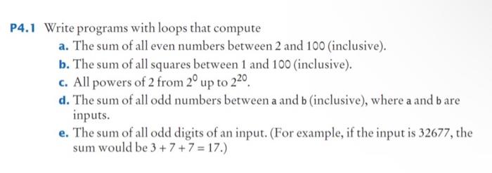 Solved P4.1 Write programs with loops that compute a. The | Chegg.com